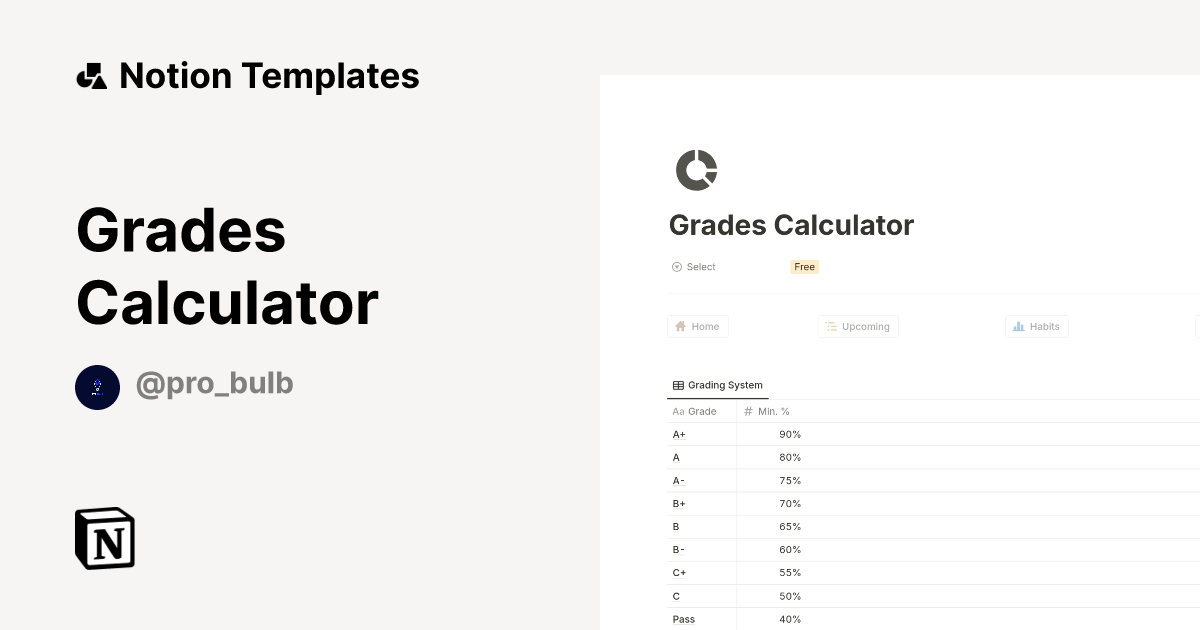 Grades Calculator Template by ProBulb | Notion Marketplace