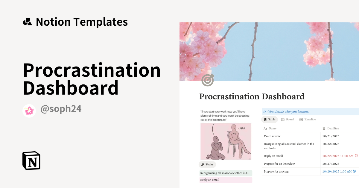 Procrastination Dashboard Template | Notion Marketplace