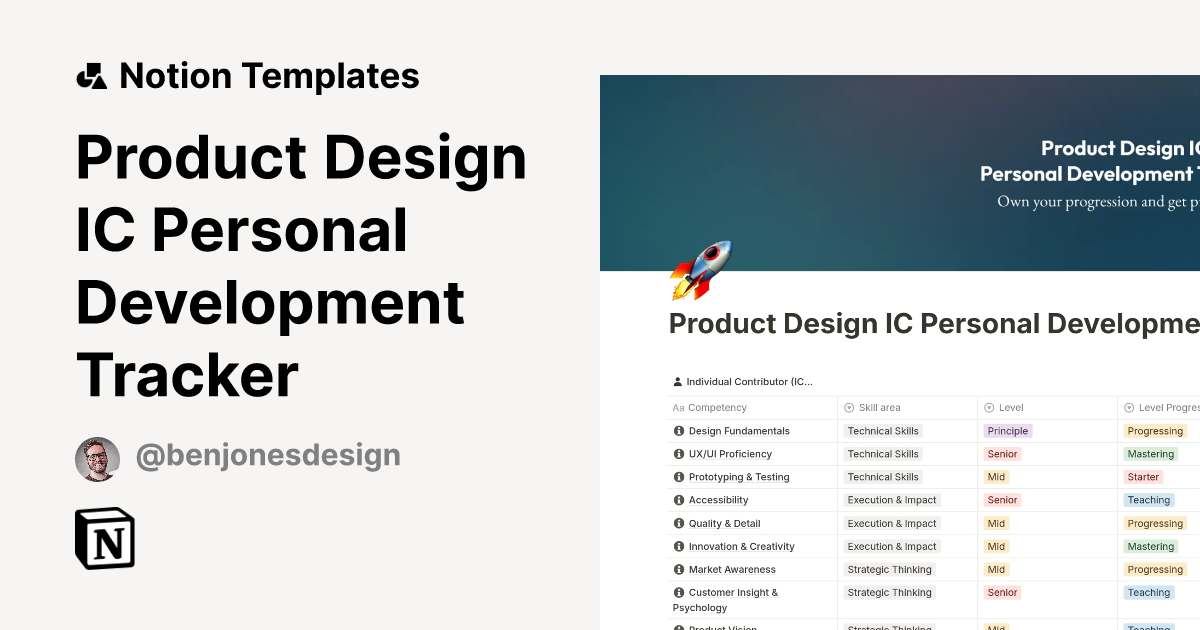 Product Design IC Personal Development Tracker Template | Notion ...