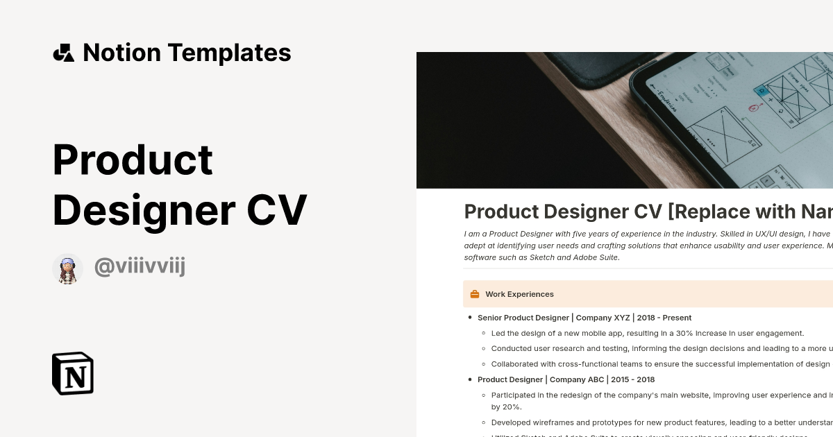 Product Designer CV Template | Notion Marketplace