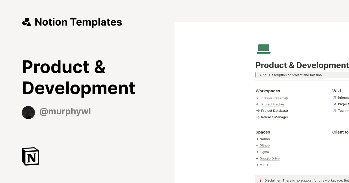 Product & Development Template by Andrey Li | murphywl | Notion Marketplace