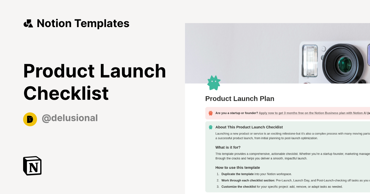 Product Launch Checklist Template | Notion Marketplace