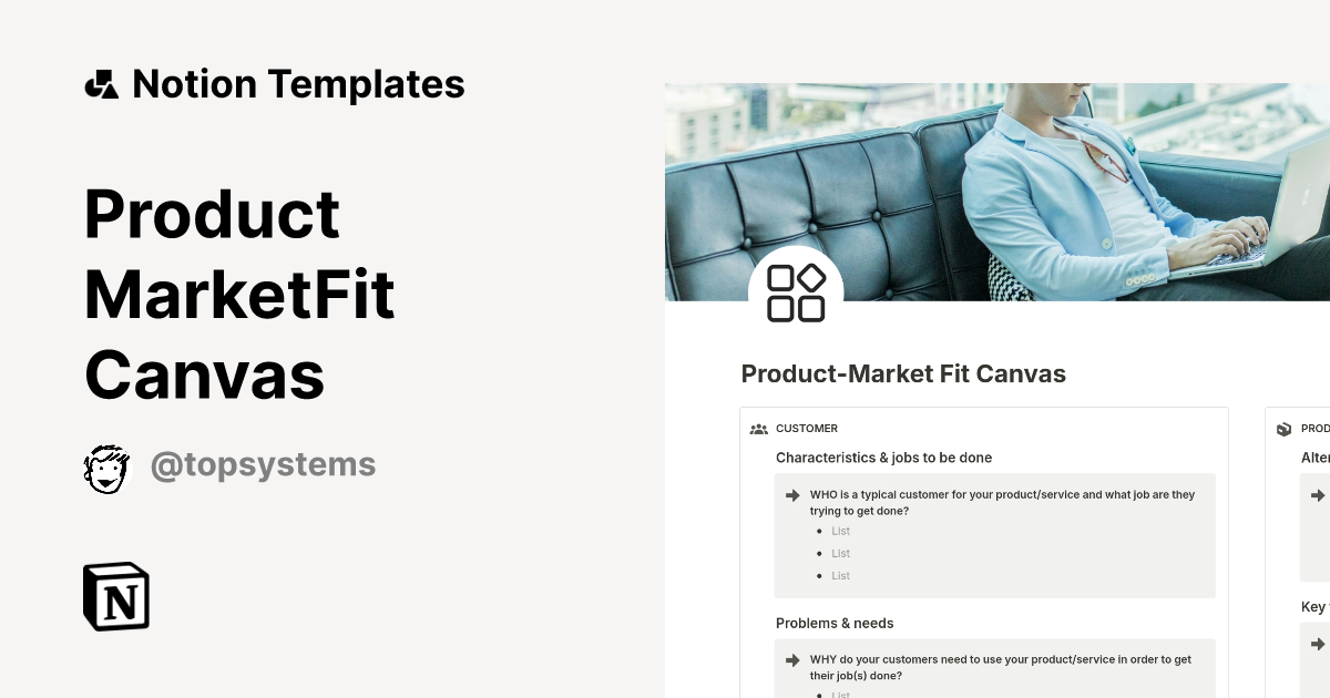 Product MarketFit Canvas Template by TopSystems.io | Notion Marketplace
