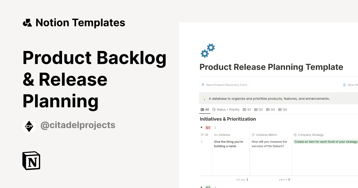 Product Release Planning Template by Citadel Projects | Notion Marketplace