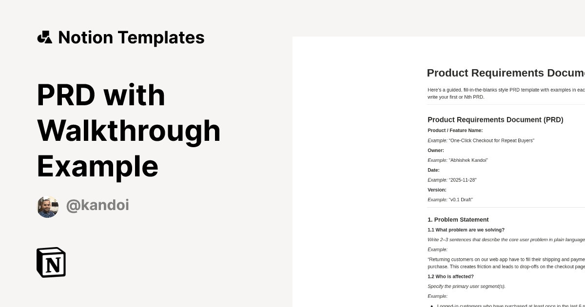 PRD with Walkthrough Example Template | Notion Marketplace