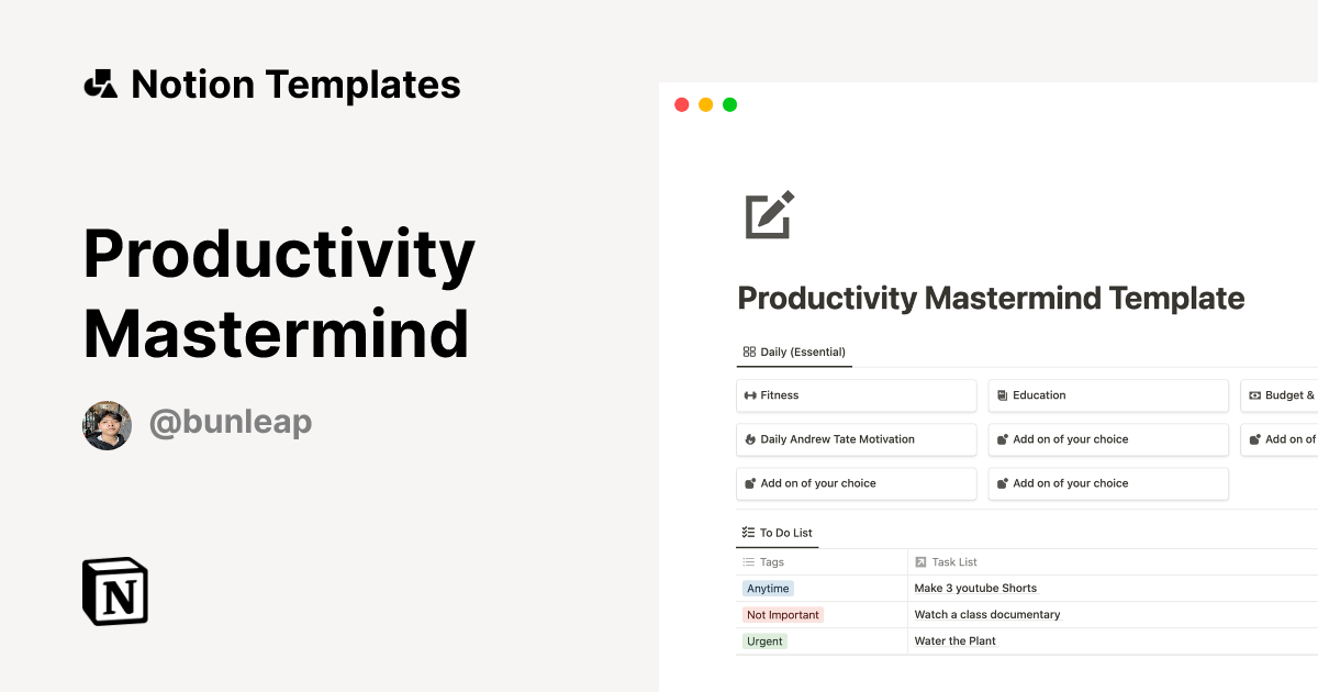 Productivity Mastermind Template | Notion Marketplace