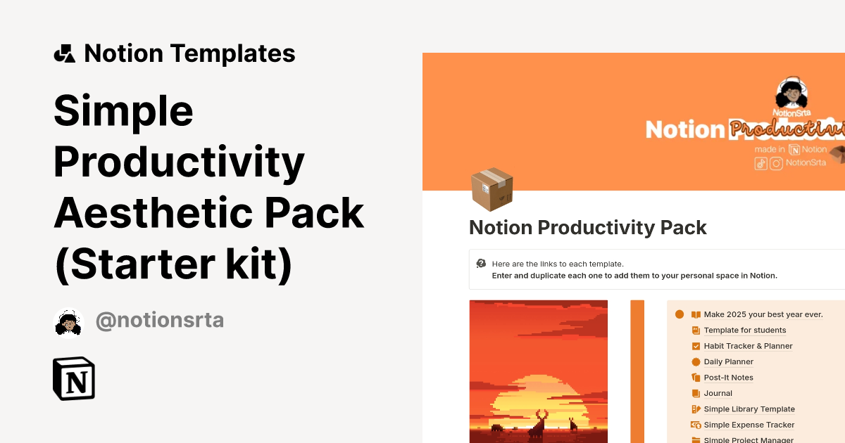 Simple Productivity Aesthetic Pack (Starter kit) Template by NotionSrta | Notion Marketplace