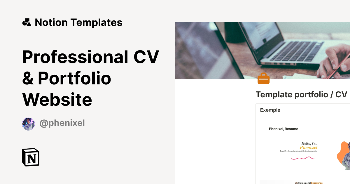 Professional CV & Portfolio Website Template by Phenixel | Notion ...