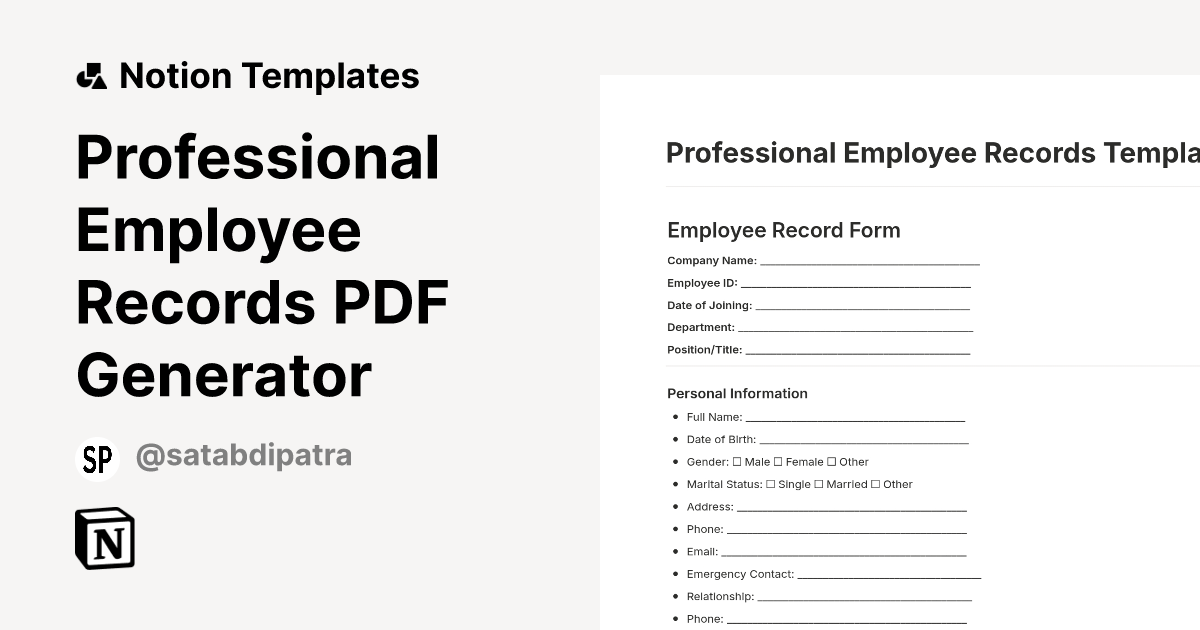 Professional Employee Records PDF Generator Template by Satabdi Patra ...