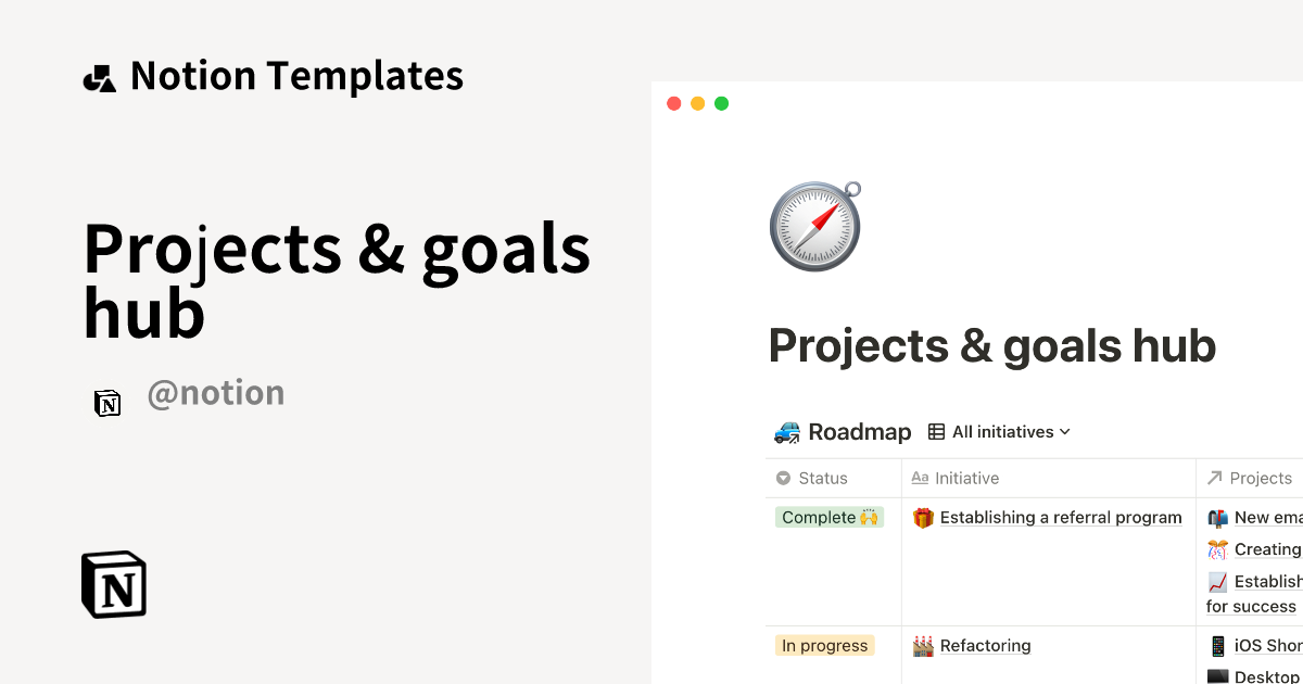 Projects & goals hub Template by Notion | Notion Marketplace
