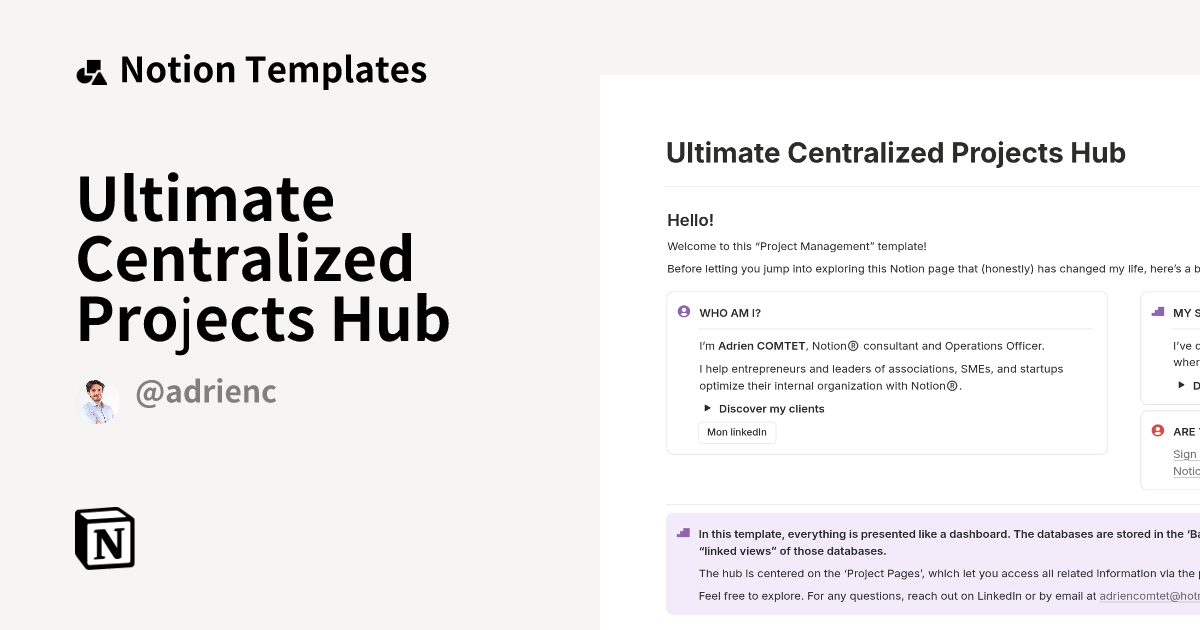 Ultimate Centralized Projects Hub Template by Adrien.C | Notion Marketplace