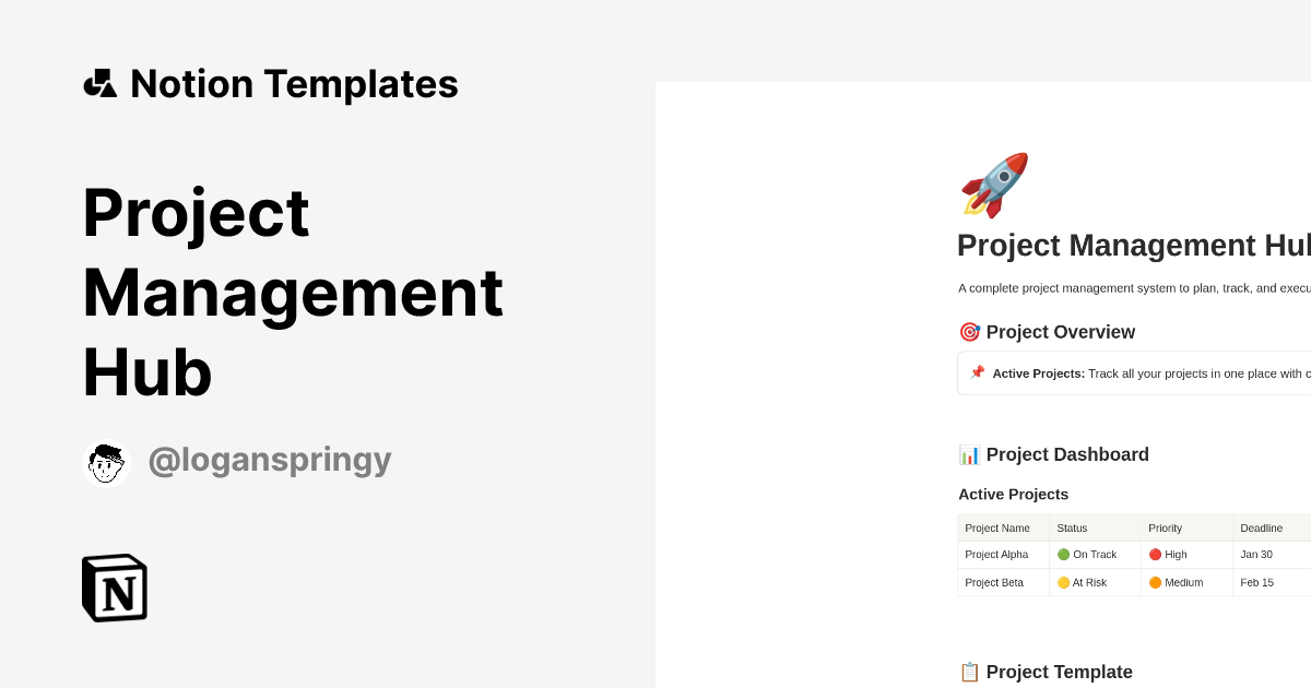 Project Management Hub Template by Logan Springborn | Notion Marketplace