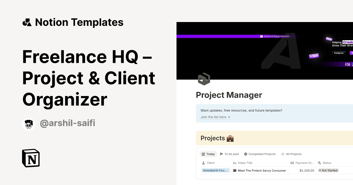 Freelance HQ – Project & Client Organizer Template | Notion Marketplace