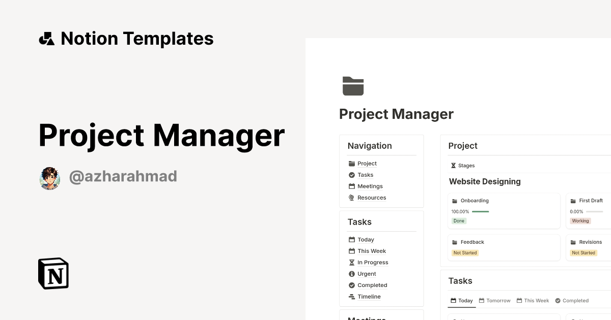 Project Manager Template by Azhar Ahmad | Notion Marketplace