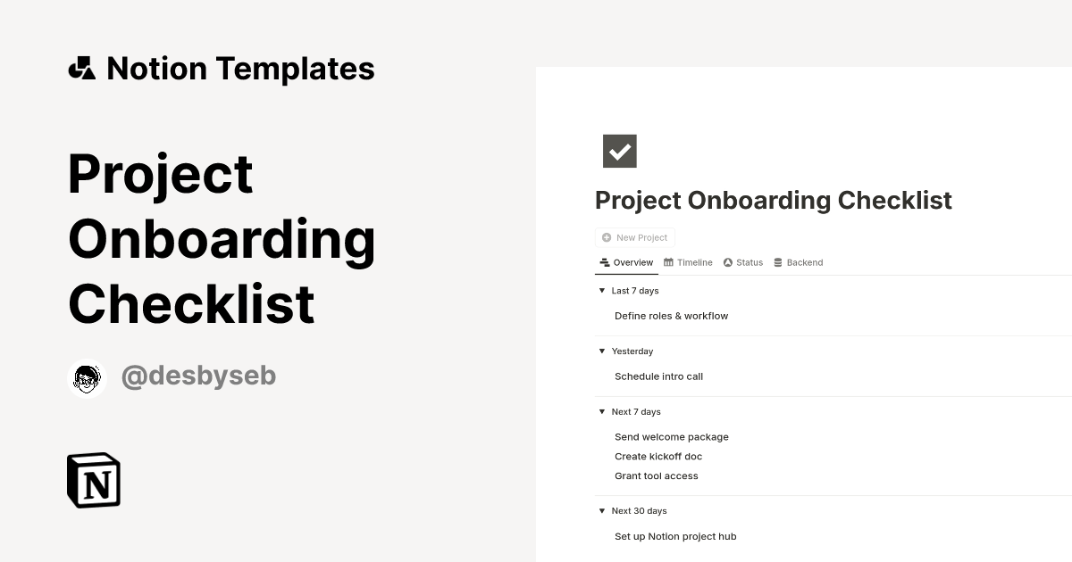 Project Onboarding Checklist Template by desbyseb | Notion Marketplace