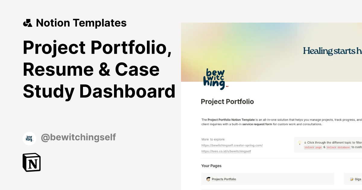 Project Portfolio, Resume & Case Study Dashboard Template | Notion ...