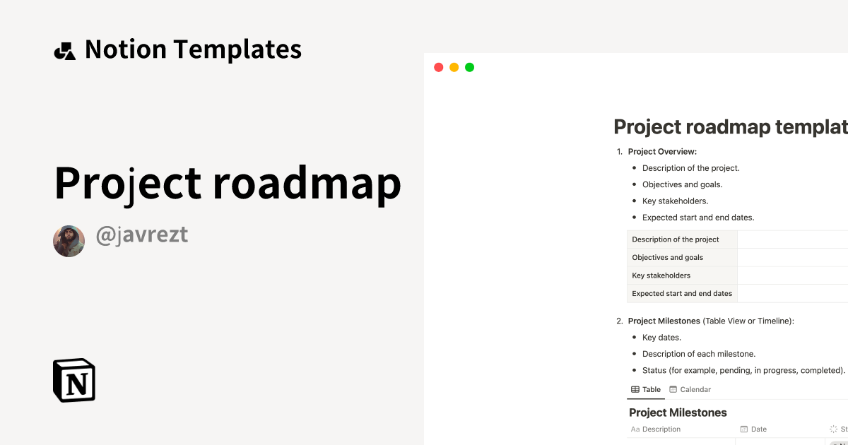 Project roadmap Template | Notion Marketplace