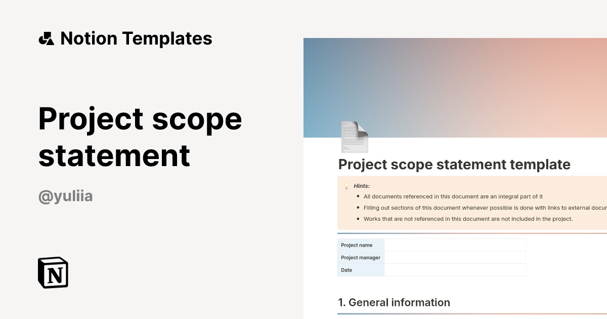 Project scope statement Template by Yuliia | Notion Marketplace