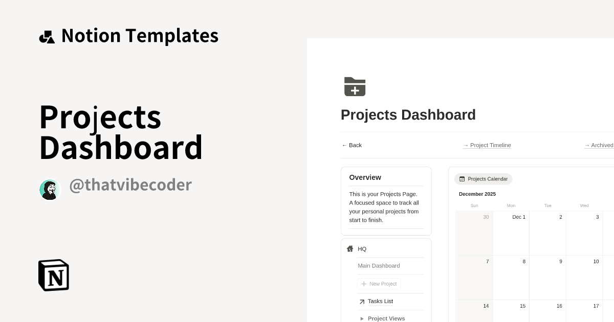 Projects Dashboard Template | Notion Marketplace