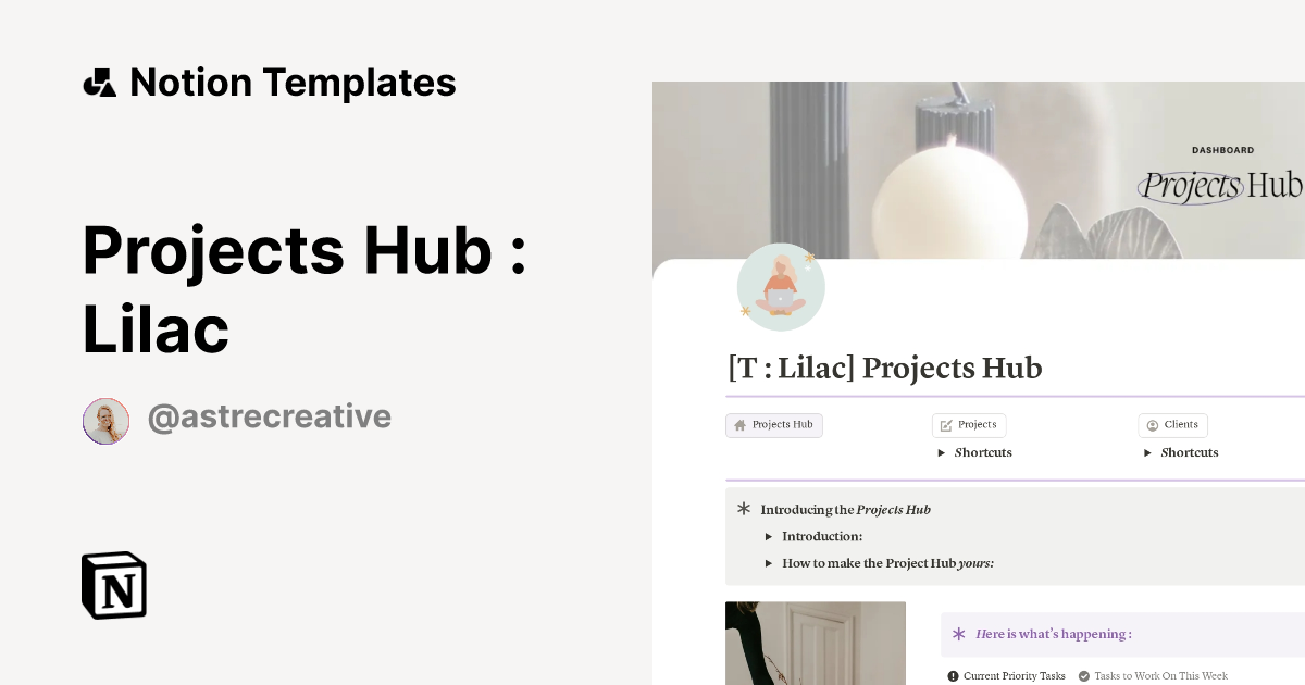 Projects Hub : Lilac Template by ASTRE | Intentional & Impactful Design | Notion Marketplace