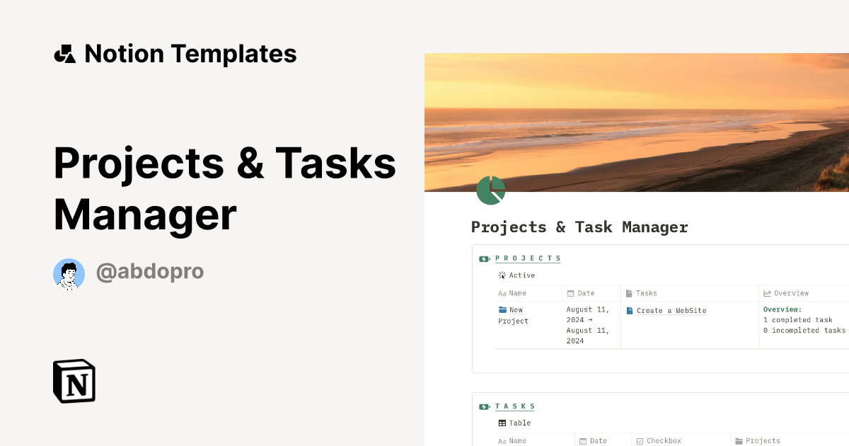 Projects & Tasks Manager Template | Notion Marketplace