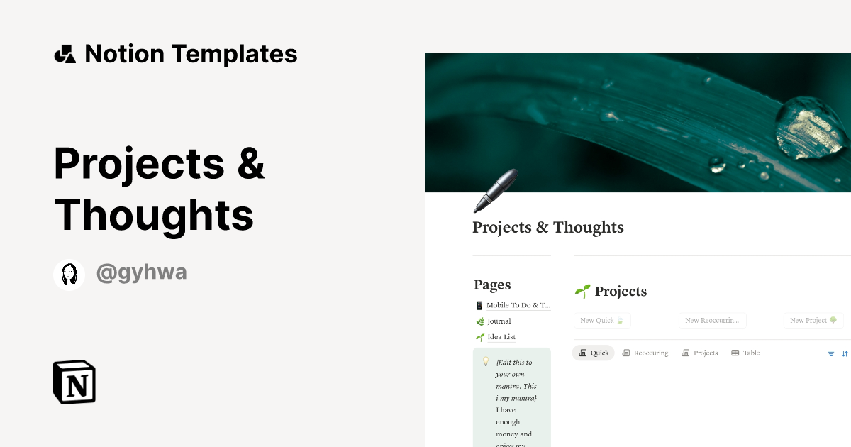 Projects & Thoughts Template | Notion Marketplace