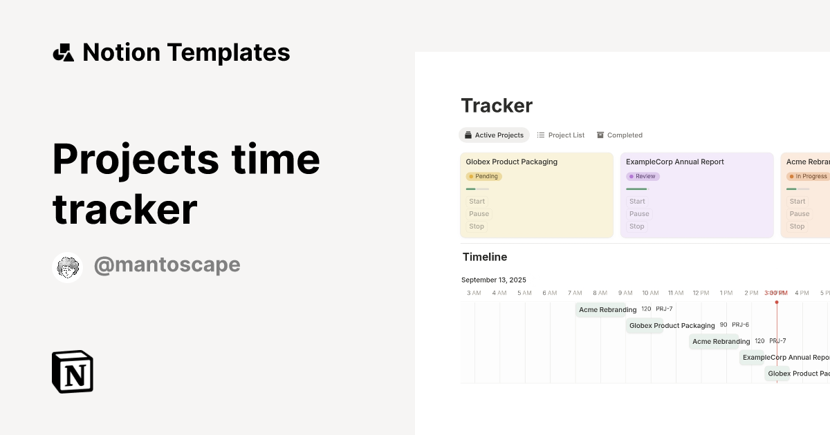 Projects time tracker Template by Mantoscape | Notion Marketplace