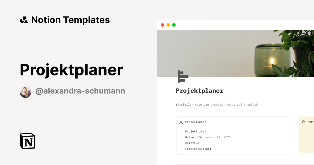 Projektplaner Template by Alexandra Schumann | Notion Marketplace