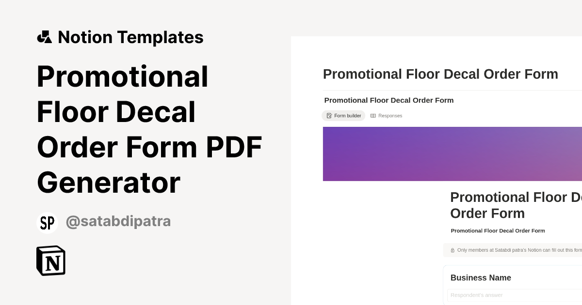 Promotional Floor Decal Order Form PDF Generator Template | Notion ...
