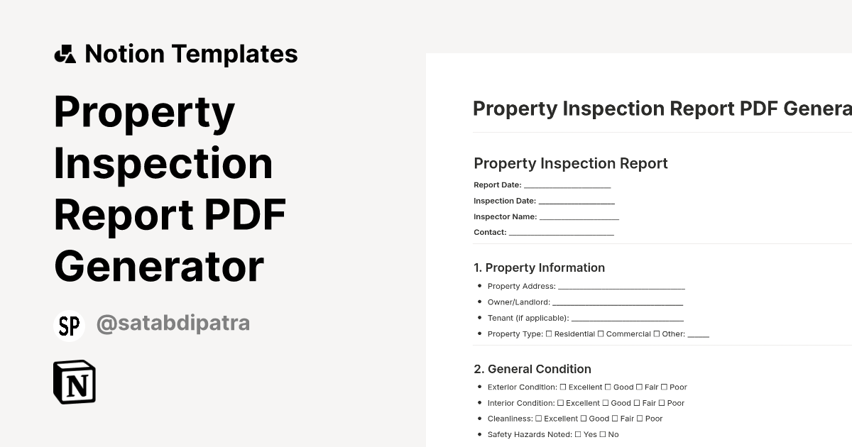 Property Inspection Report PDF Generator Template by Satabdi Patra ...