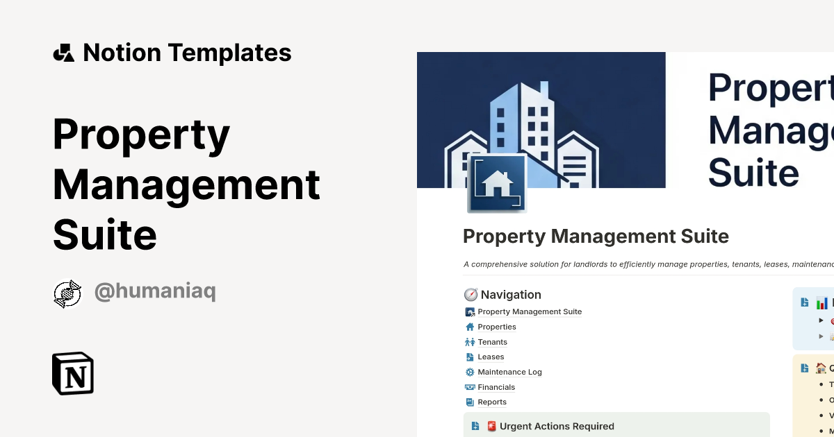 Property Management Suite Template by Humaniaq | Notion Marketplace