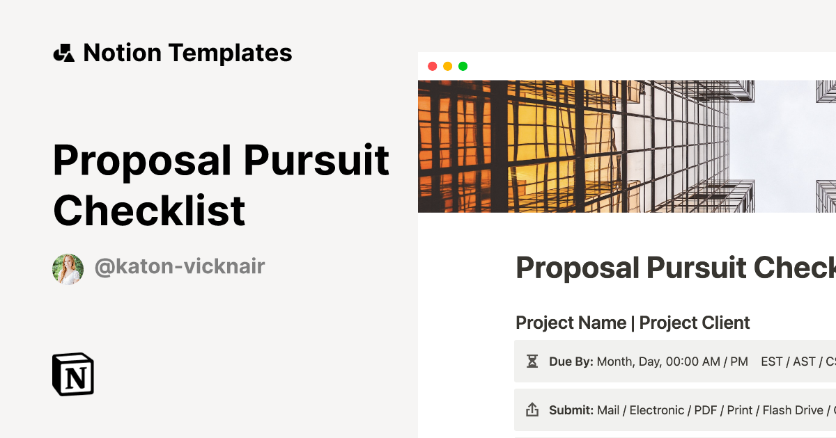 Proposal Pursuit Checklist Template | Notion Marketplace