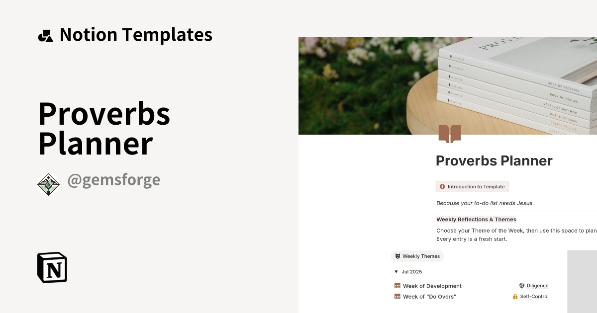 Proverbs Planner Template by GemsForge | Notion Marketplace