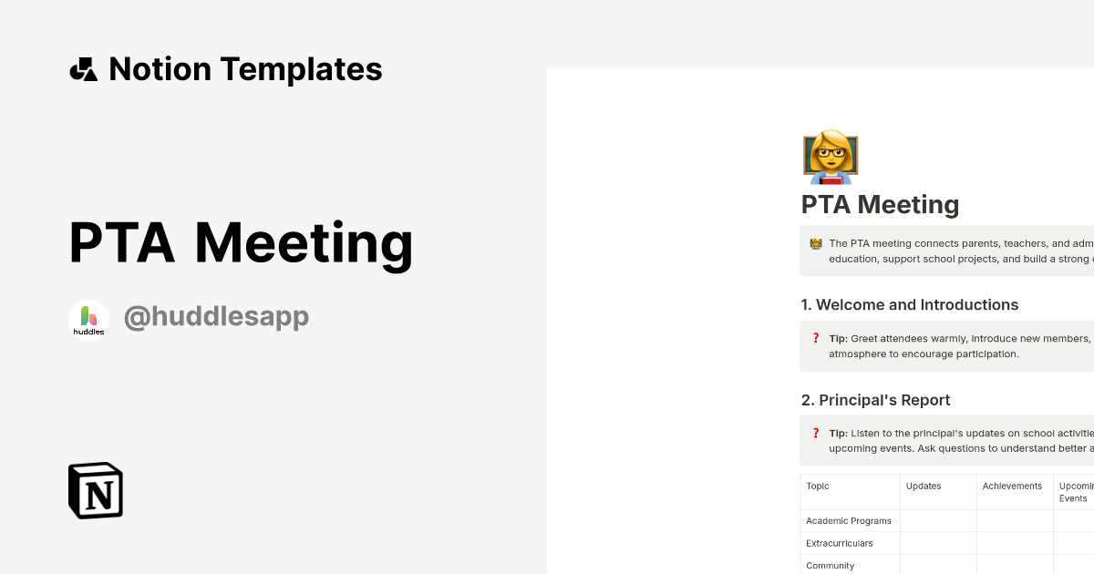 PTA Meeting Template by Huddles.app | Notion Marketplace