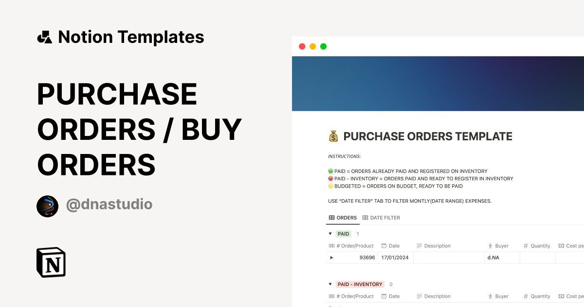 PURCHASE ORDERS / BUY ORDERS Template by d.NA Studio | Notion Marketplace