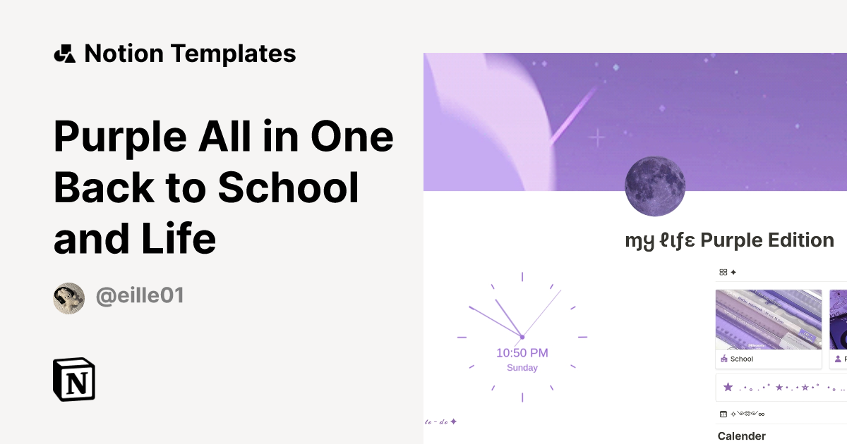 Purple All in One Back to School and Life Template | Notion Marketplace