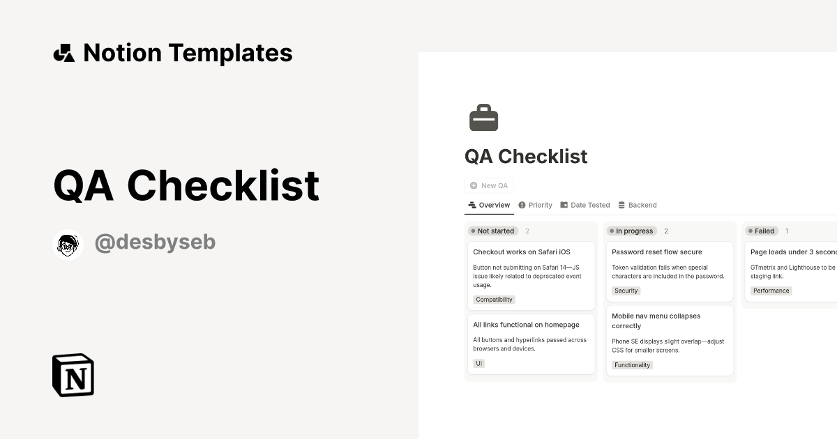 QA Checklist Template | Notion Marketplace