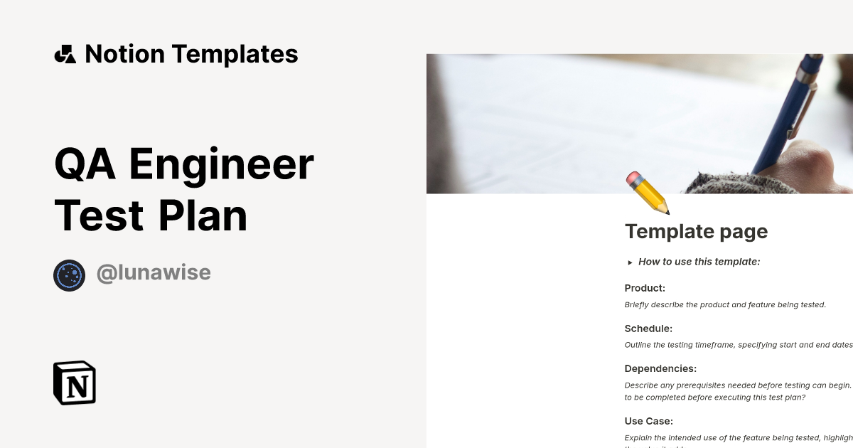 QA Engineer Test Plan Template | Notion Marketplace