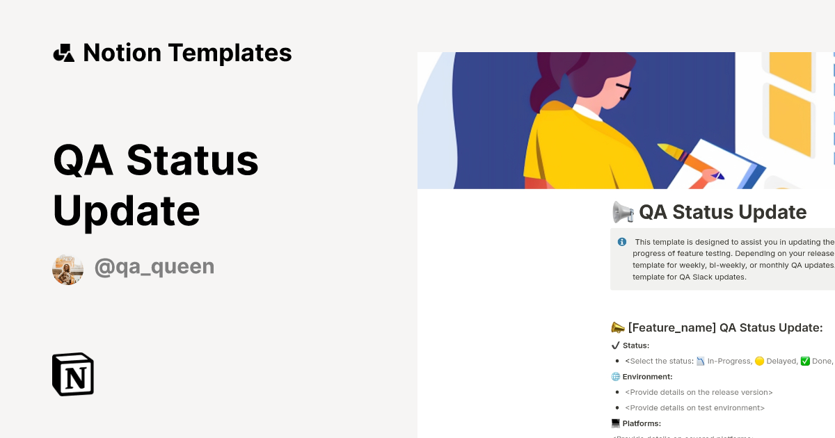 QA Status Update Template by QA Queen | Notion Marketplace
