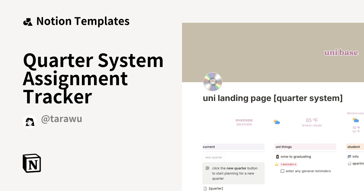 Quarter System Assignment Tracker Template by Tara Wu | Notion Marketplace