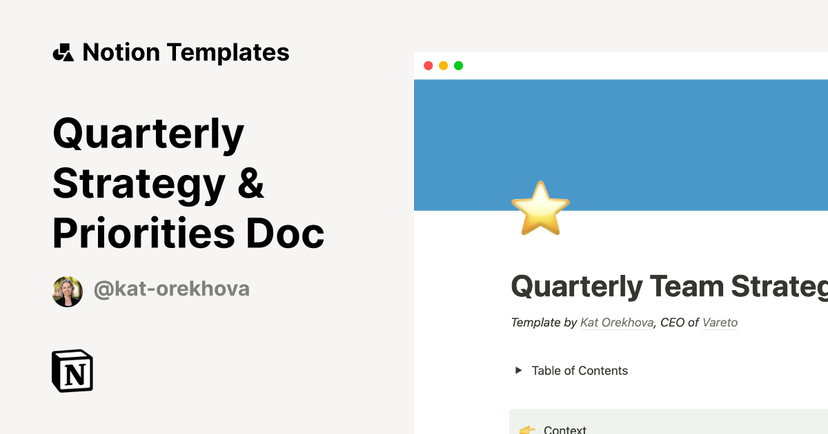 Quarterly Strategy & Priorities Doc Template by Kat Orekhova | Notion Marketplace