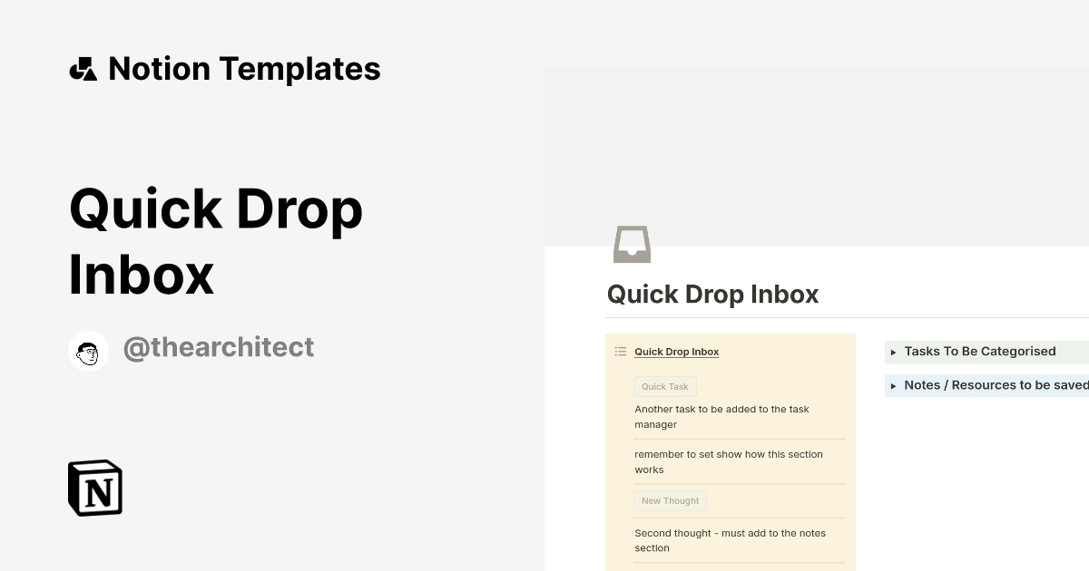 Quick Drop Inbox Template by Mark Fletcher | Notion Marketplace