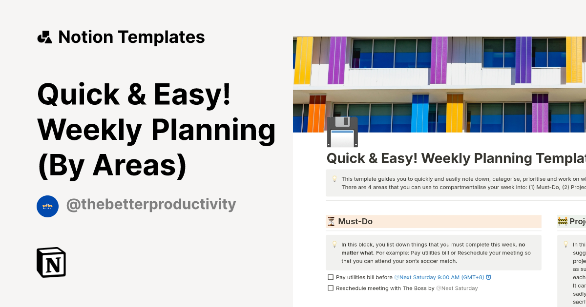 Quick & Easy! Weekly Planning (By Areas) Template by ...