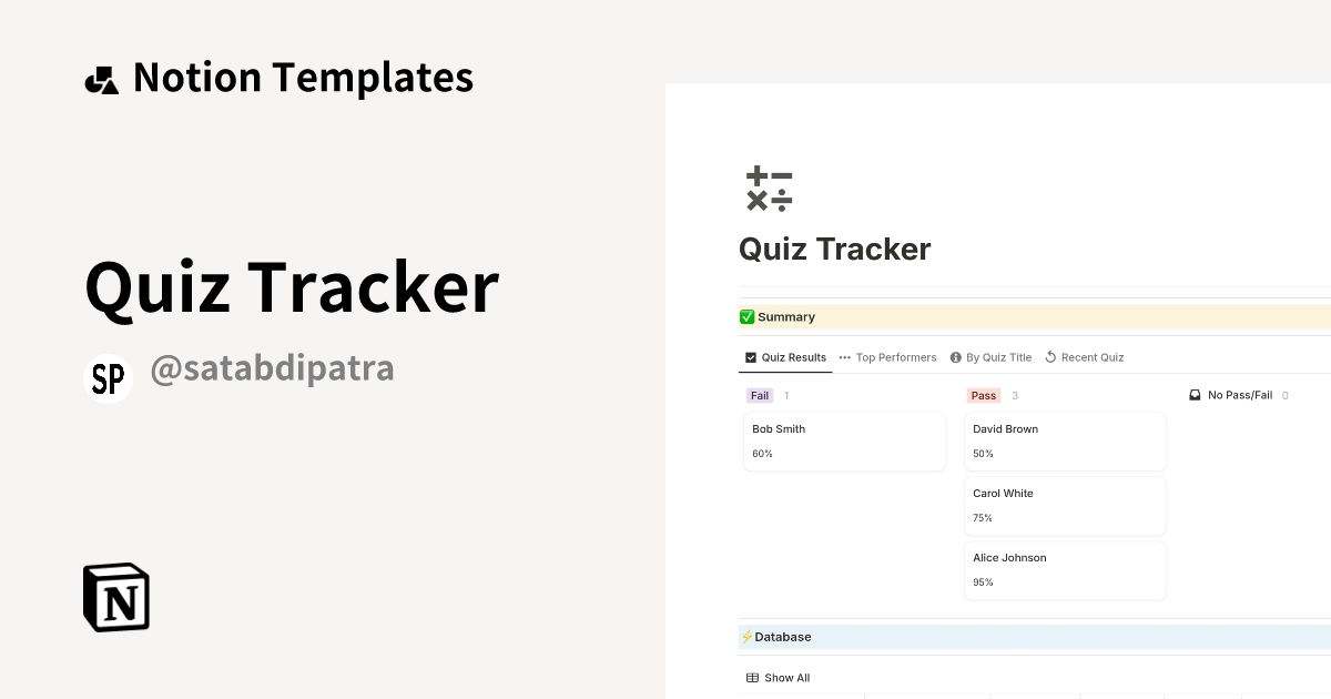 Quiz Tracker Template by Satabdi Patra | Notion Marketplace