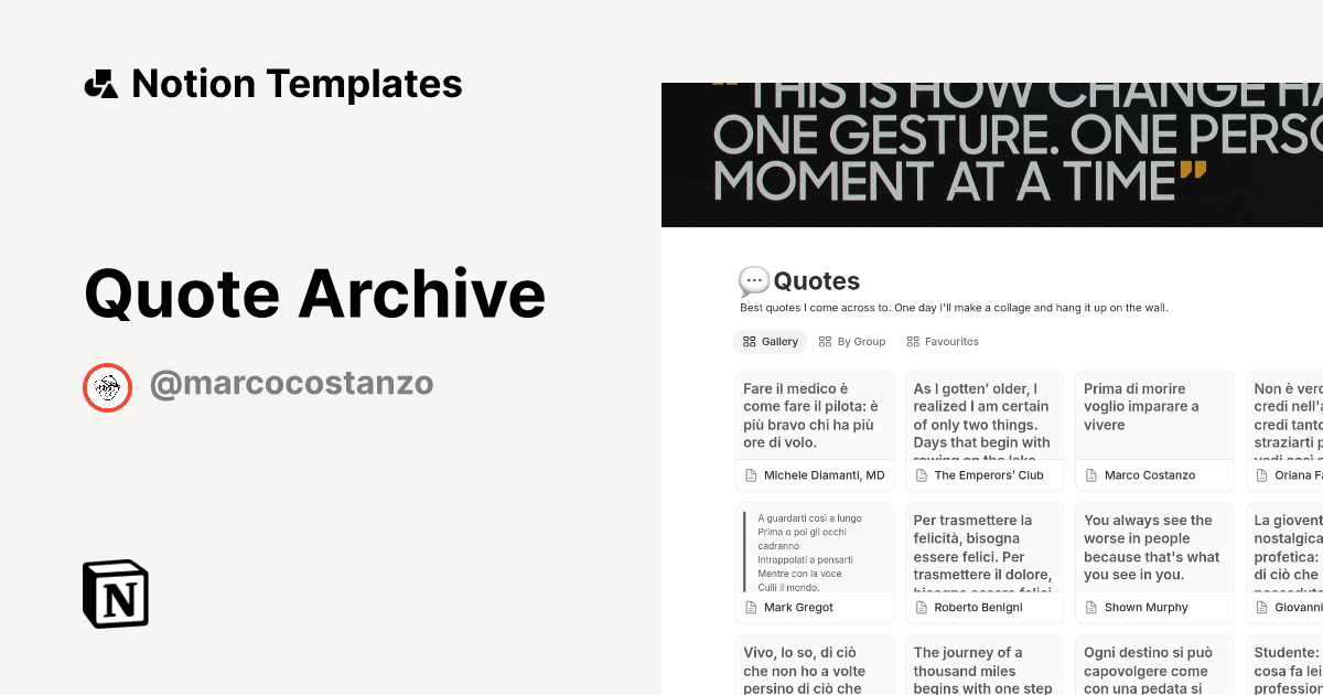 Quote Archive Template by Marco Costanzo | Notion Marketplace