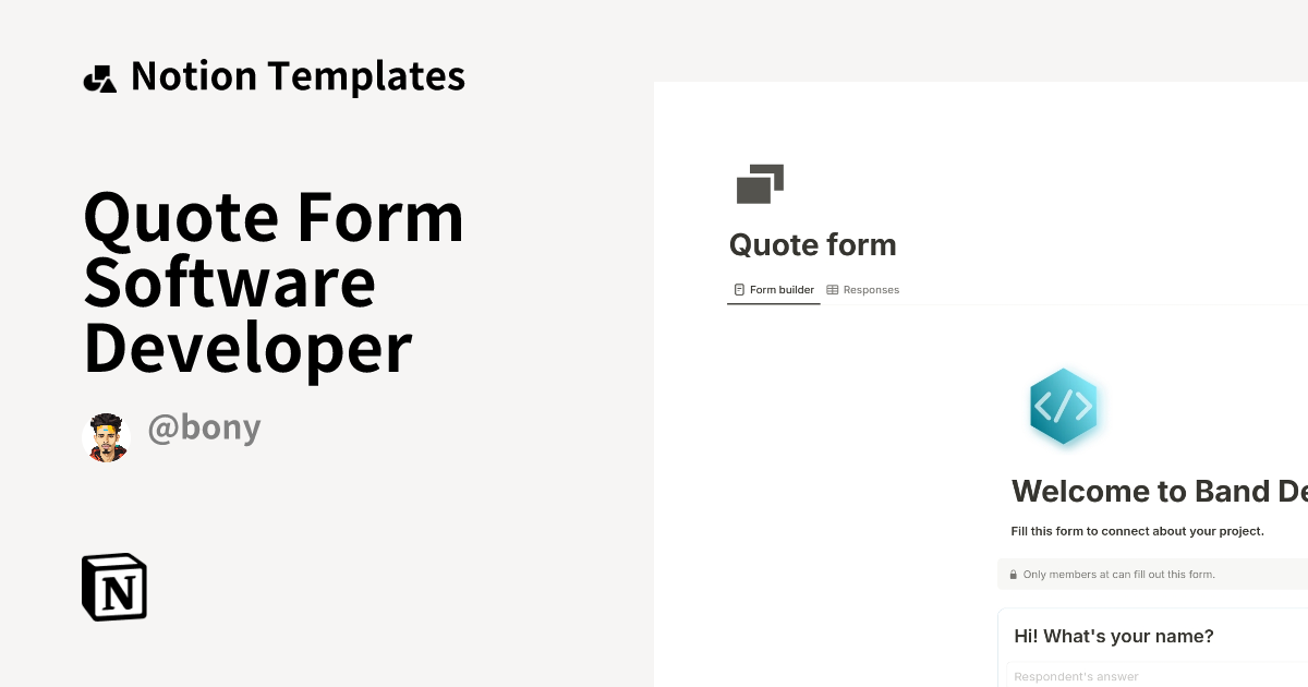 Quote Form Software Developer Template | Notion Marketplace