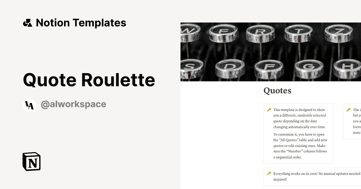 Quote Roulette Template by AL's Workspace | Notion Marketplace