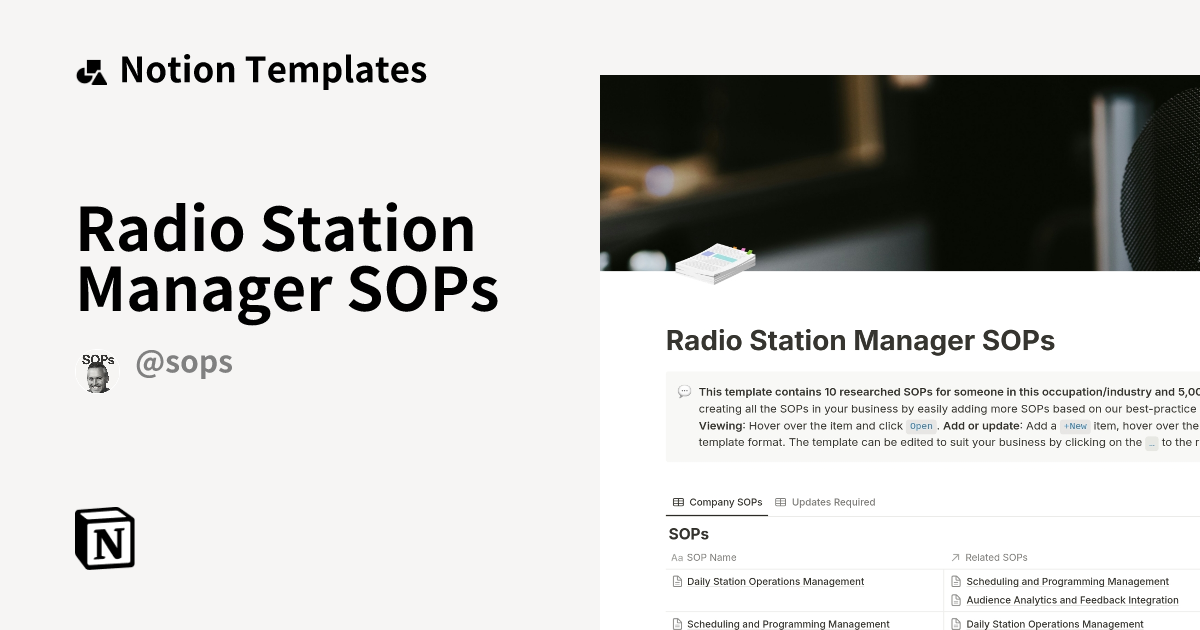 Radio Station Manager SOPs Template | Notion Marketplace