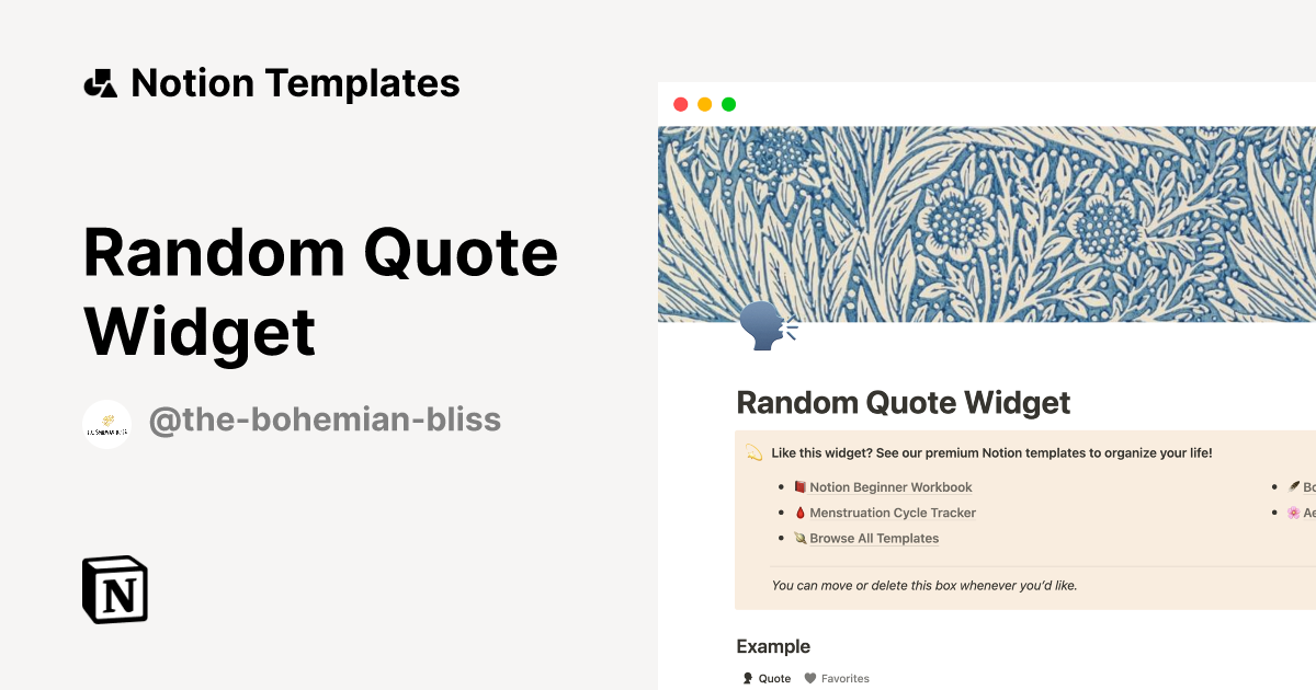 Random Quote Widget Template by The Bohemian Bliss | Notion Marketplace