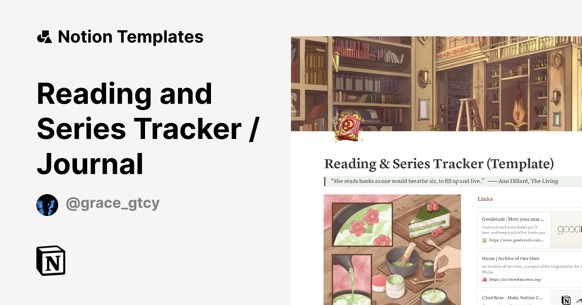 Reading and Series Tracker / Journal Template by Grace | Notion Marketplace